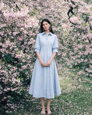 Simkhai Jazz Pleated Poplin Midi Shirt Dress - Blue