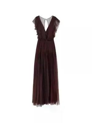 Elisabetta Franchi Tulle Maxi Dress With Rhinestone Embellishment - Brown