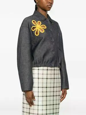 Fendi Flower-appliqué Cropped Jacket - Blue
