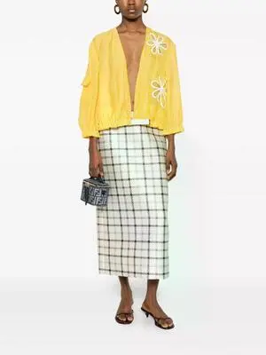 Fendi Organza Bomber Jacket With Floral Appliqu - Yellow