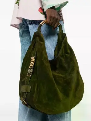 Moschino Medium Handle Me Logo-plaque Suede Bucket Bag