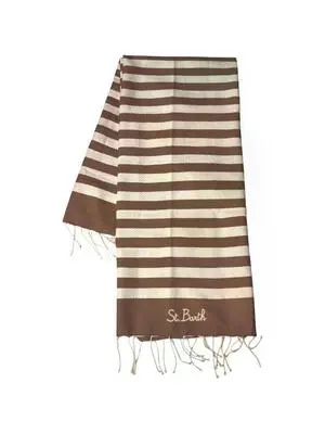 MC2 SAINT BARTH Striped Fringed Beach Towel - Brown