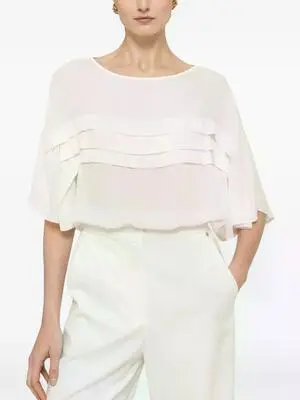 NISSA Pleat Chiffon Top - Neutrals