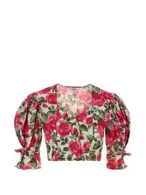 Chloé Floral Print Cropped Blouse - White