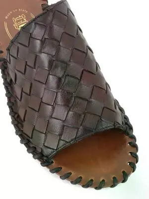 ALEXANDER HOTTO Woven Leather Flat Sandals - Brown