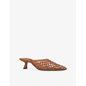 SIMONMILLER Knotted Gala Heeled Woven Mules - Mid Brown
