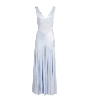 SELF-PORTRAIT Satin Panelled Maxi Dress - Blue
