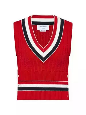 Thom Browne Stripe Cable Vest - Red