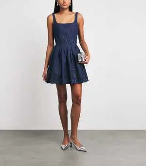 Maje Denim Embellished Mini Dress - Blue