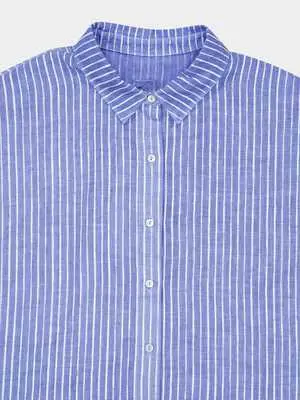 120% Lino Striped Linen Short-sleeve Shirt - Blue