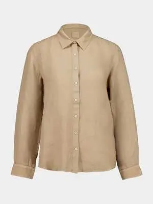 120% Lino Savana Long-sleeve Linen Shirt - Beige