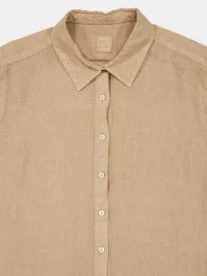 120% Lino Savana Long-sleeve Linen Shirt - Beige