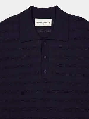Frescobol Carioca Navy Vidal Cotton Jacquard Polo - Blue