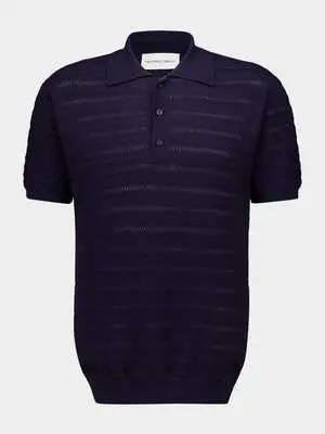 Frescobol Carioca Navy Vidal Cotton Jacquard Polo - Blue