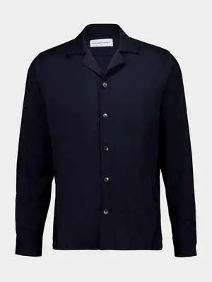 Frescobol Carioca Navy Safra Tropical Wool Shirt - Blue