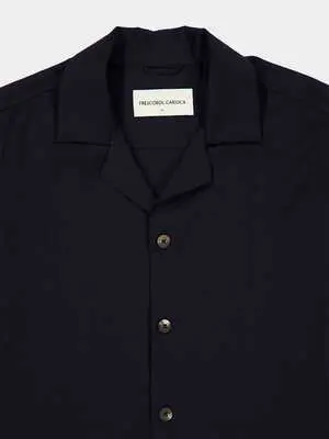 Frescobol Carioca Navy Safra Tropical Wool Shirt - Blue