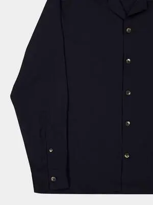 Frescobol Carioca Navy Safra Tropical Wool Shirt - Blue