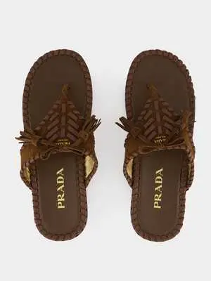 Prada Braided Thong Sandals - Brown