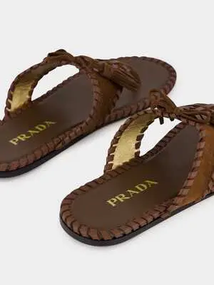 Prada Braided Thong Sandals - Brown