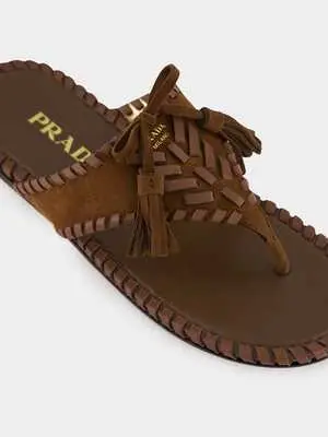 Prada Braided Thong Sandals - Brown