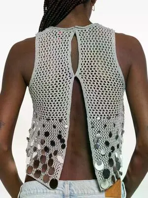 Casablanca Sequin Embellished Sleeveless Top - Grey