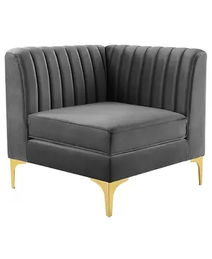 MODWAY Triumph Channel Tufted Performance Velvet Sectional Sofa Corner Chair - Gray