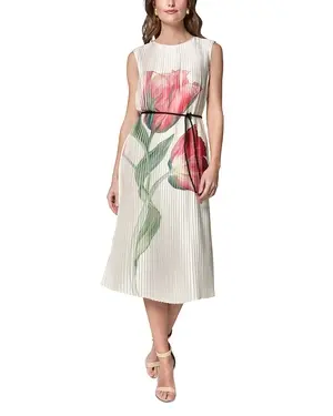 Donna Karan New York Pleated Floral Midi Dress