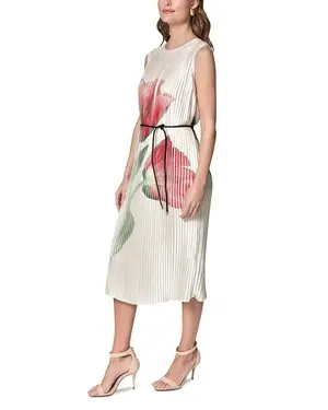 Donna Karan New York Pleated Floral Midi Dress