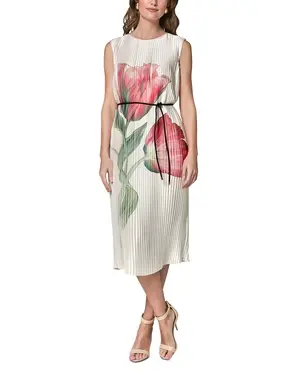 Donna Karan New York Pleated Floral Midi Dress