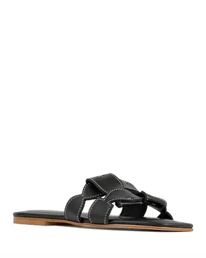 DONALD PLINER Leather Slide Sandals - Black
