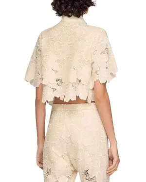 Sandro Ame Cropped Floral Guipure Lace Shirt