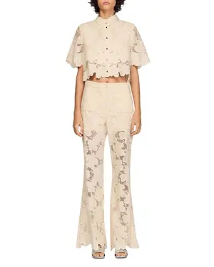 Sandro Ame Cropped Floral Guipure Lace Shirt