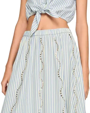 Sandro Lucia Striped Maxi Skirt With Rhinestone Trim