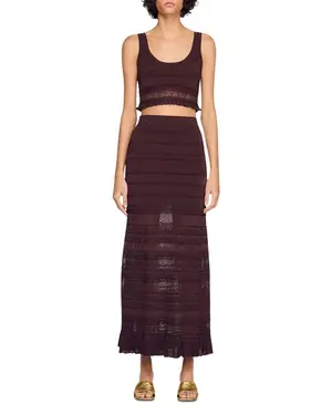 Sandro Andriane Pointelle Knit Maxi Skirt - Brown