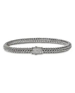John Hardy Sterling Diamond Woven Bracelet, 5mm - Silver