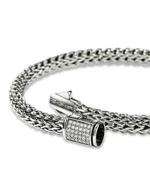 John Hardy Sterling Diamond Woven Bracelet, 5mm - Silver