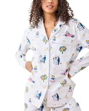 PRINTFRESH Long Cotton Pajama Set In Happily Ever After - Cloud