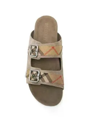 Burberry Check Suede Urchin Sandals - Neutrals