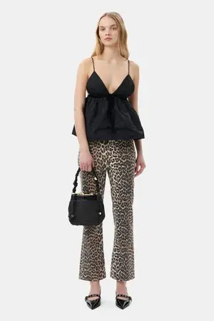 GANNI Betzy Cropped Flare Jeans Leopard
