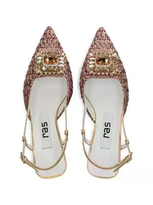 RAS Flower Embellishment Slingback Pumps - Pink