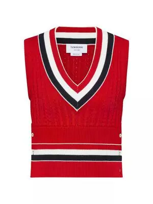 Thom Browne Stripe Cable Vest - Red