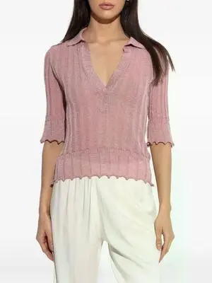 AKEP Ribbed-knit Polo Top