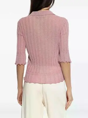 AKEP Ribbed-knit Polo Top