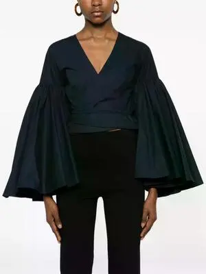 Jacquemus Navy Compact Cotton Poplin Surplice Blouse - Blue