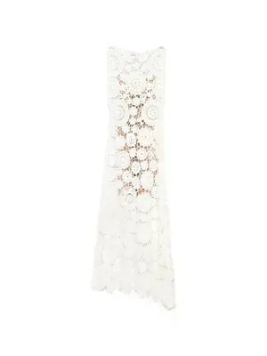 SELF-PORTRAIT Crochet Knit Floral Dress - White