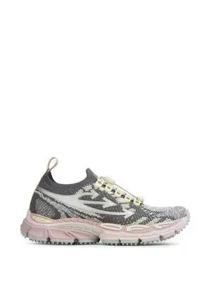 Off-White Knit Lace-up Sneakers With Graphic Pattern - Grey