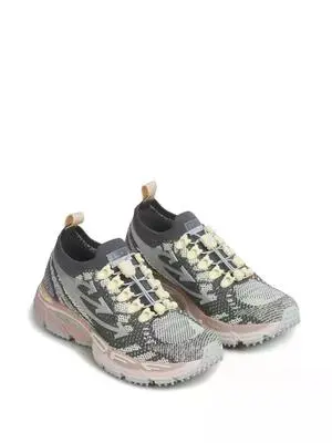 Off-White Knit Lace-up Sneakers With Graphic Pattern - Grey
