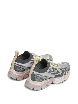 Off-White Knit Lace-up Sneakers With Graphic Pattern - Grey