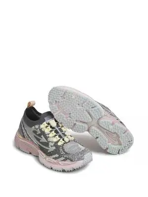 Off-White Knit Lace-up Sneakers With Graphic Pattern - Grey