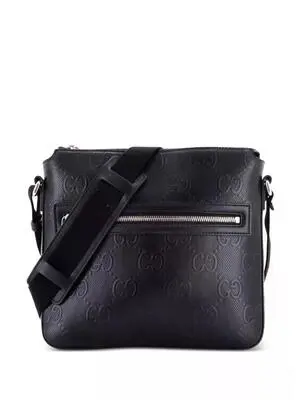 Gucci Front Zip Messenger Gg Embossed Perforated Leather Small Crossbody Bag